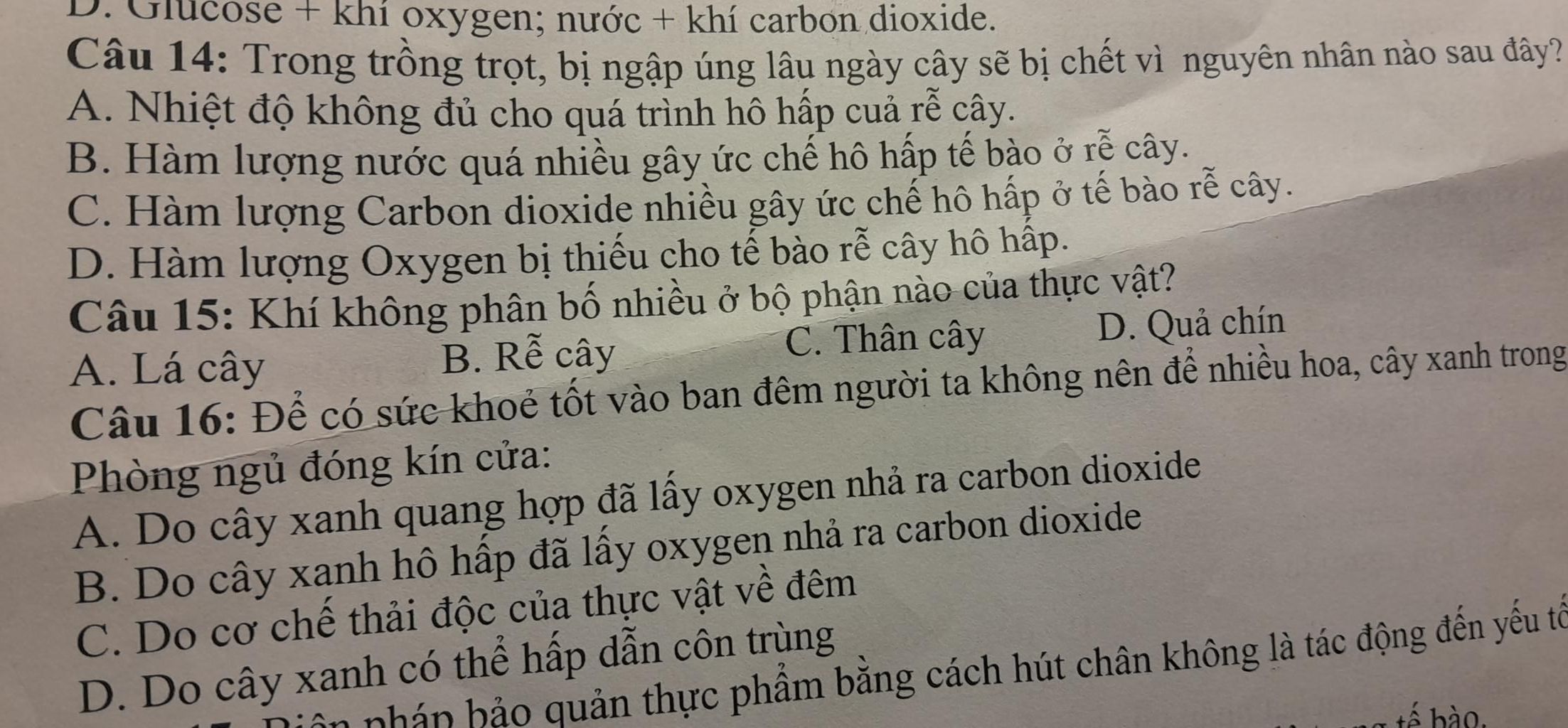 Icose + khí oxygen; nước + khí carbon dioxide. Câu 14: Trong trồng trọt ...