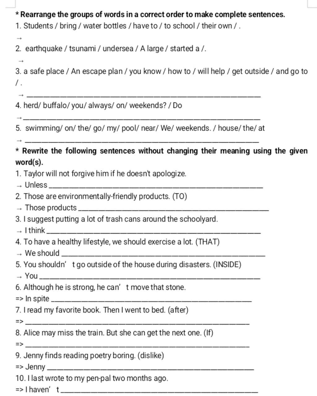 * Rearrange the groups of words in a correct order to make complete ...