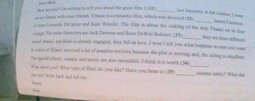 Dear Mark, How are you? I'm writing to tell you about the great film 1 ...