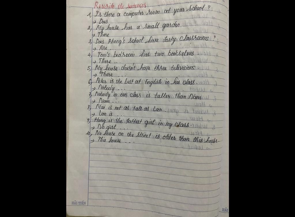 HẢI TIẾN Reurite the sentences 1 Is there a computer room at your ...