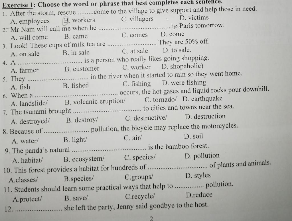 Exercise 1: Choose the word or phrase that best completes each sentence ...