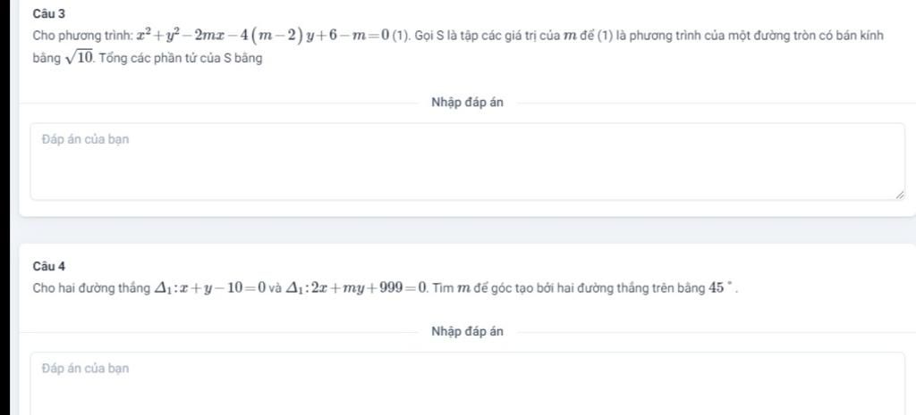 Câu 3 Cho phương trình: x +y_2m2-4(m-2)y+6→m=0(1). Gọi S là tập các giá ...