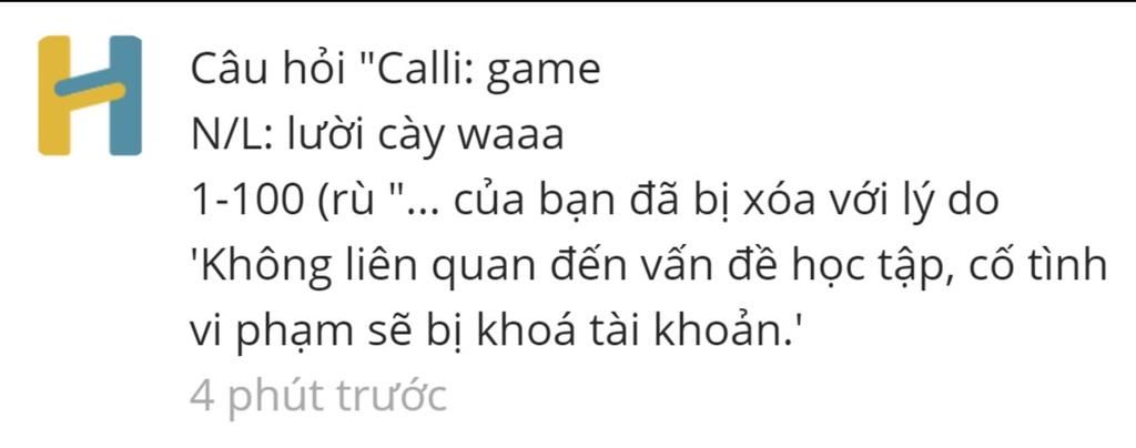 Calli: mod nl: thấy mng tạo được mà sao câu này bị xóa z trH Câu hỏi ...