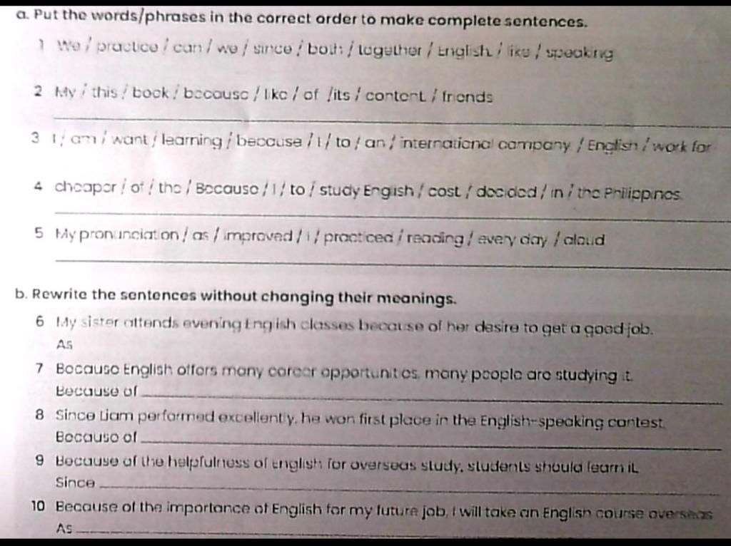 a. Put the words/phrases in the correct order to make complete ...