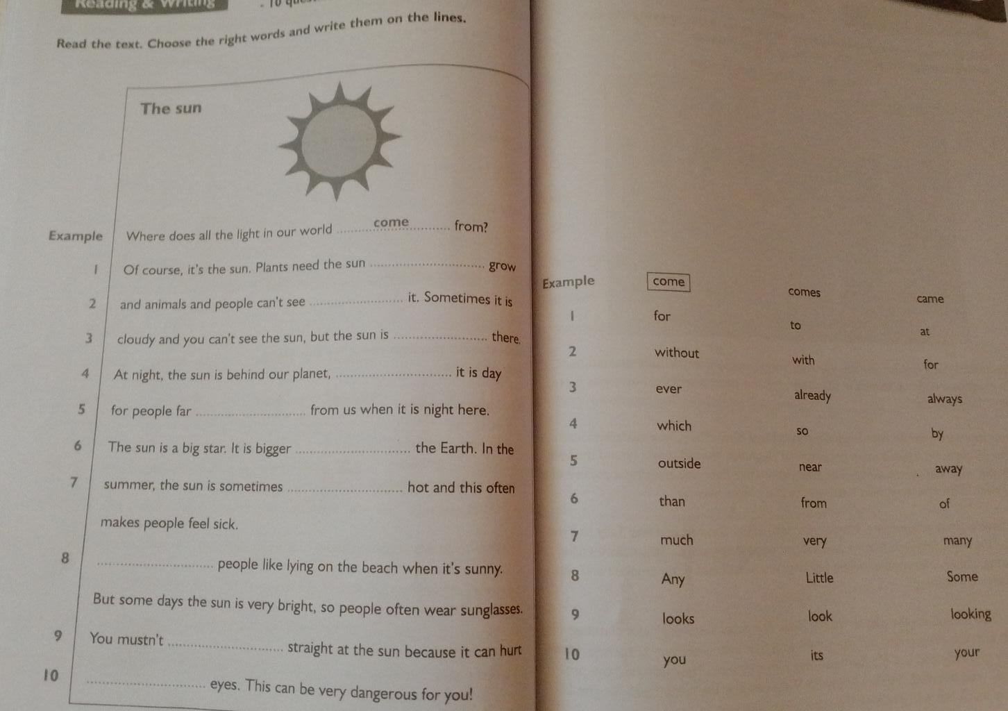 Reading & Read the text. Choose the right words and write them on the ...