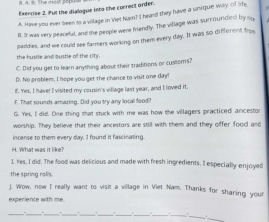 8. A: B: The most popu Exercise 2. Put the dialogue into the correct ...