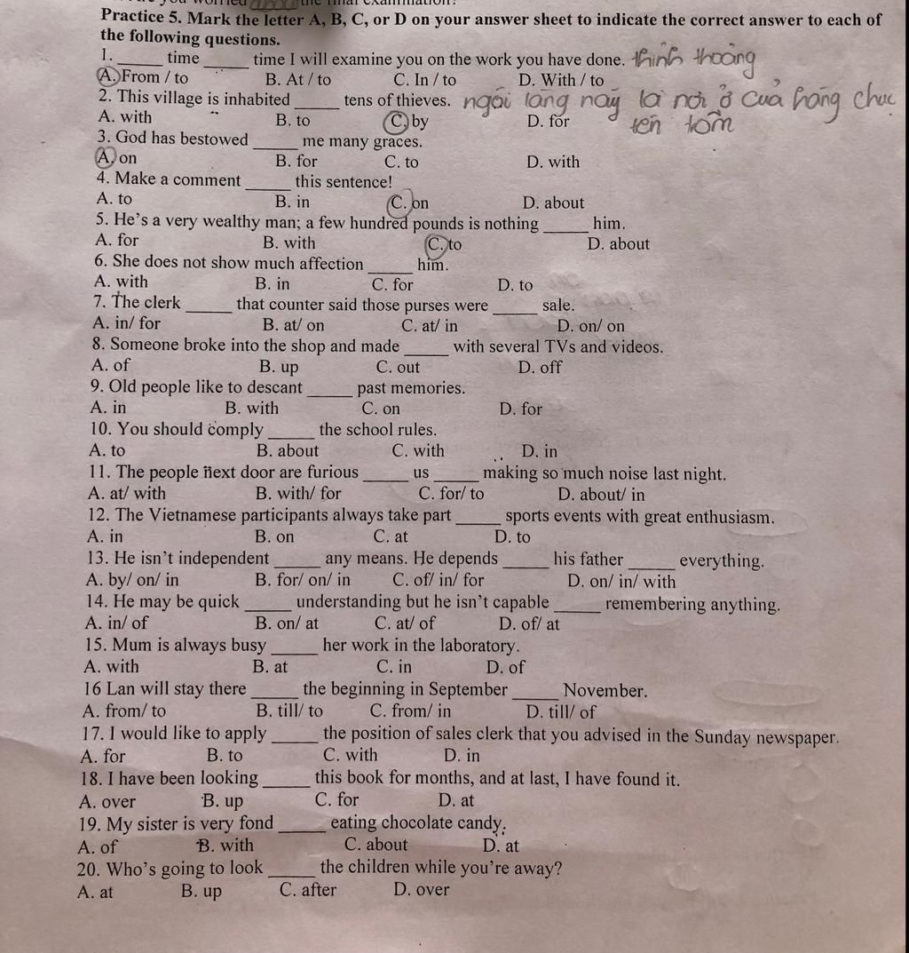 Practice 5. Mark the letter A, B, C, or D on your answer sheet to ...