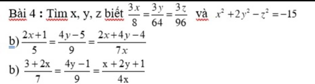 Bài 3: Tìm x, y, z , biết rằng: X V a) 10 6 21 và 5x+y-2z=28; vàx+y+z ...