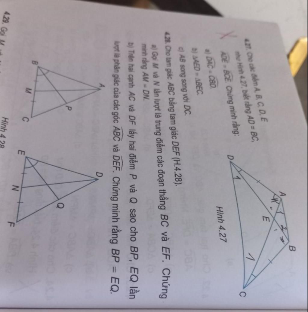 B 4.27. Cho các điểm A, B, C, D, E như Minh 4.27, biết rằng AD = BC ...