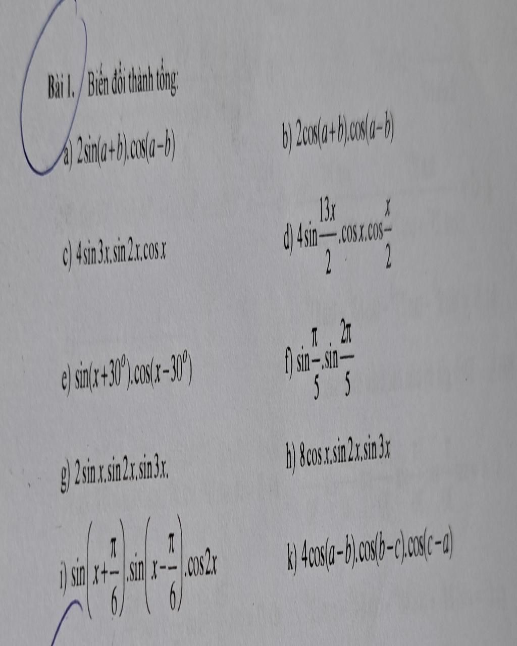 Ri 1. Bindi thanh ting 2sin(a+b).csla-b) c) 4 sin 3x.sin 2.x.cos.x 13x X d) 4sin-cos.x.cos 2 2 1 ...