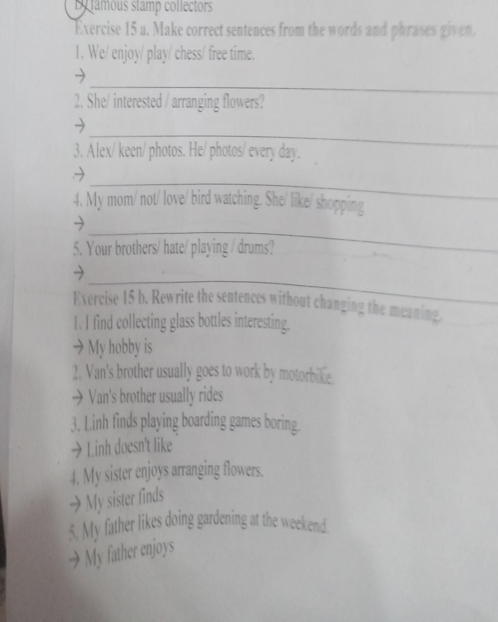 famous stamp collectors Exercise 15 a. Make correct sentences from the ...