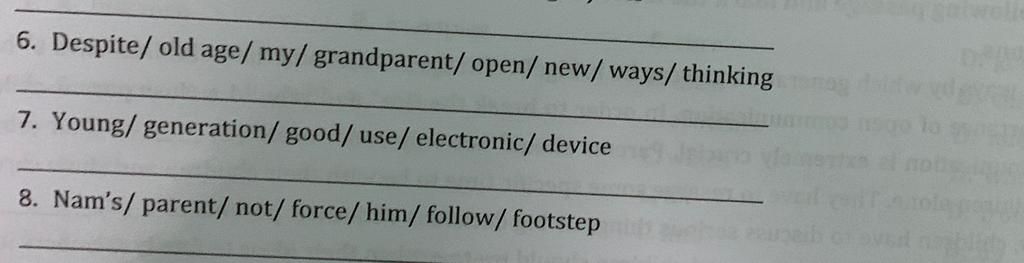 complete the following sentences, using given words cau 6,7,8 giup vs ...