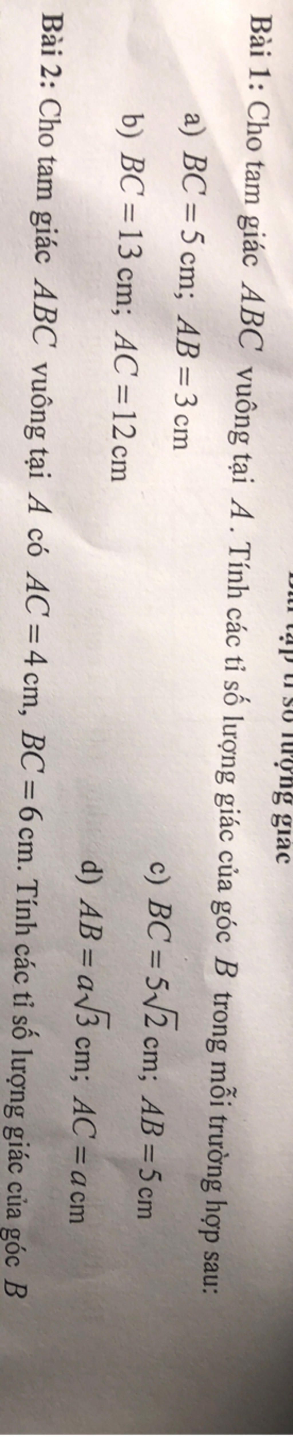 Giúp mình K làm linh tinh 1vote 5* lượng giác Bài 1: Cho tam giác ABC ...