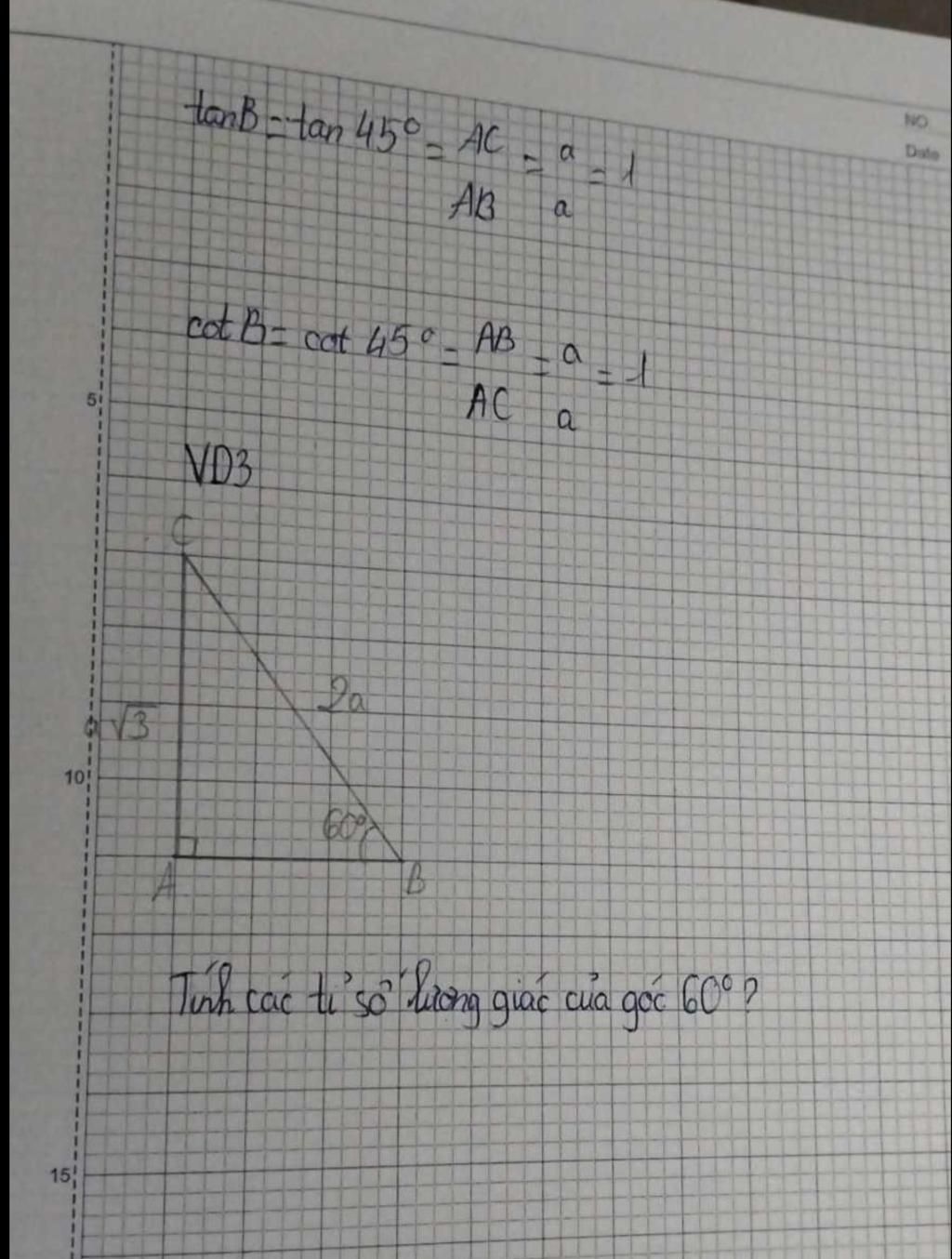 1 51 1 10! 15 tan B tan 450 AC a AB a cot B = cat 45° - AB _a_1 VD3 0 ...