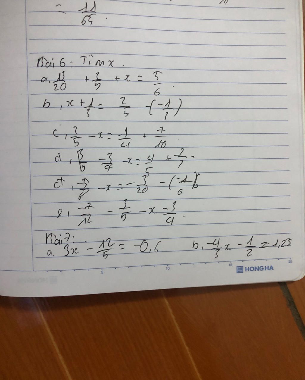 65 Bai 6: Timx a. 13 20 +1 h . + x = 5 . 6 b, x+f: 2 (-4) t संके CL 7 10 3 4 6 x 25 7 ( r ) - G² ...