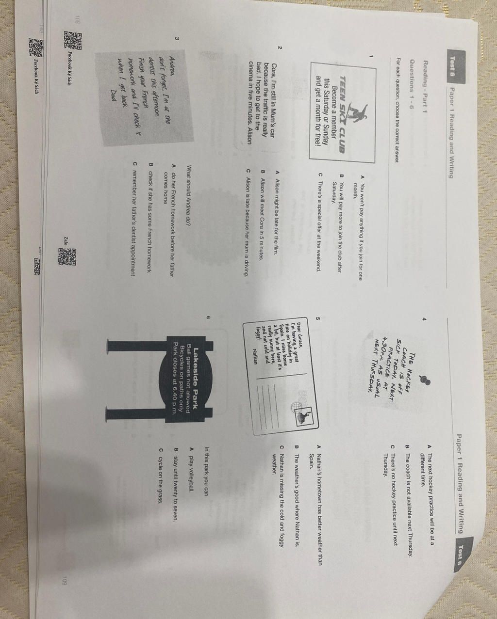 Paper 1 Reading and Writing Test 6 Test 6 Paper 1 Reading and Writing ...