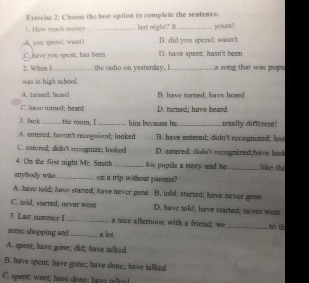 1. How much money Exercise 2: Choose the best option to complete the ...