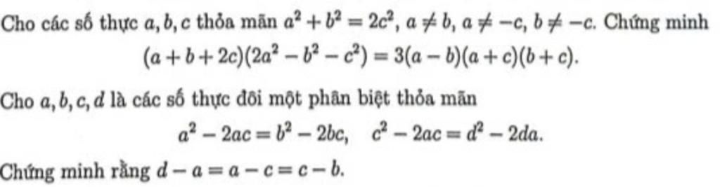 -C. Cho các số thực a,b,c thỏa mãn a + b = 2c, a = b, a = mc, b = −c ...