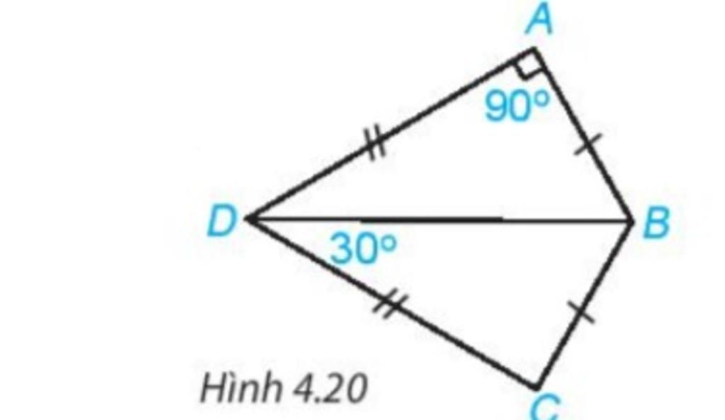 Cho Hình 4.20, biết AB=CB,AD=CD, ^ DAB =90∘, ^ BDC =30∘ a) Chứng minh ...