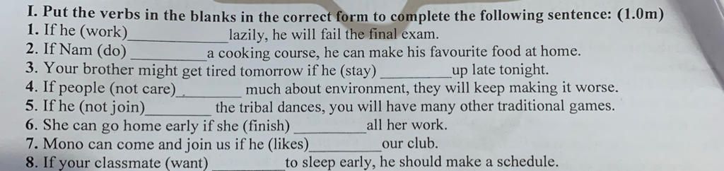 I. Put the verbs in the blanks in the correct form to complete the ...