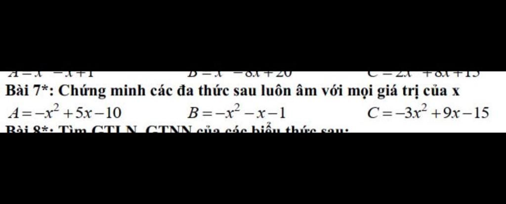 ATI -ол 20 TOATI Bài 7*: Chứng minh các đa thức sau luôn âm với mọi giá ...