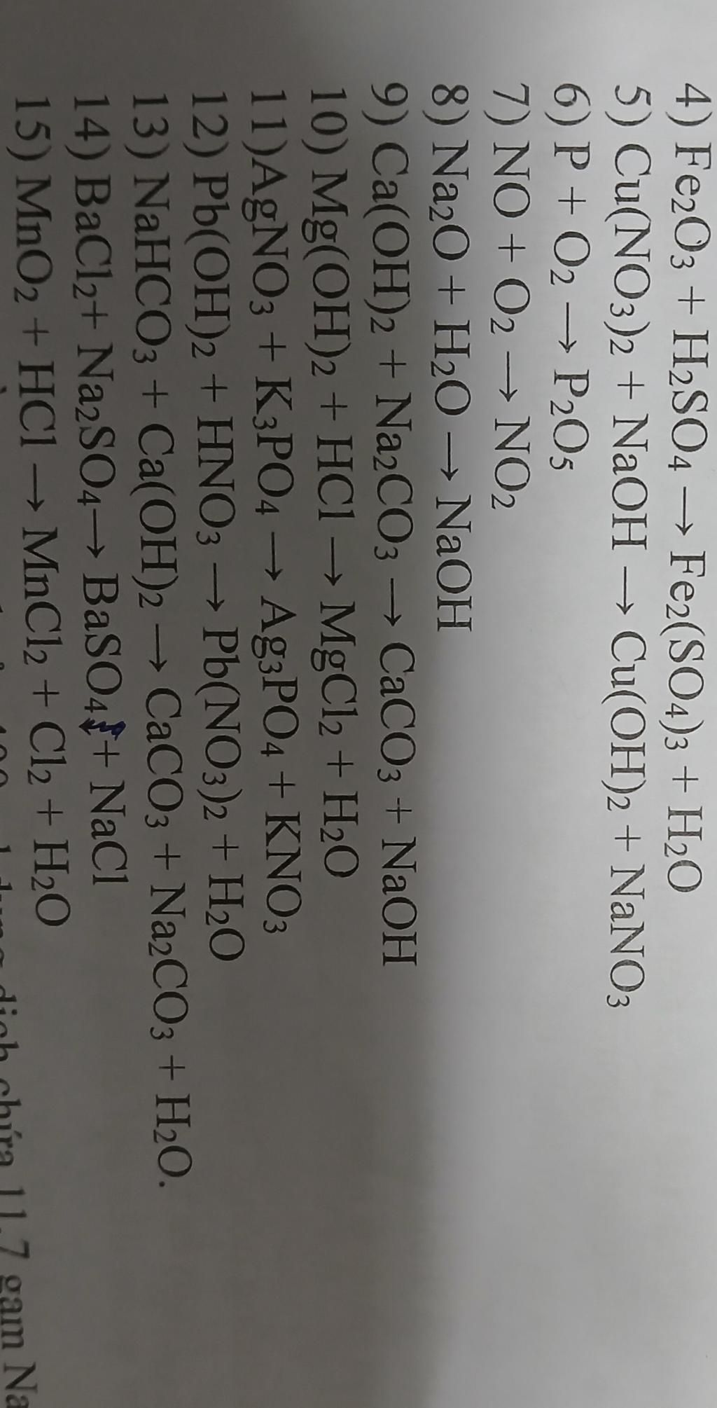 4) Fe2O3 + H2SO4 = Fe2(SO4)3 + H2O 5) Cu(NO3)2 + NaOH → Cu(OH)2 + NaNO3 ...