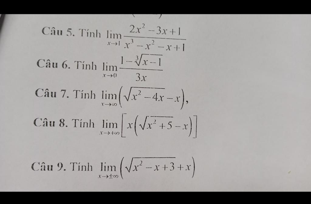 2x² -3x+1 Câu 5. Tính lim xx³-x-x+1 Câu 6. Tính làm ()←x 3x Câu 7. Tính ...