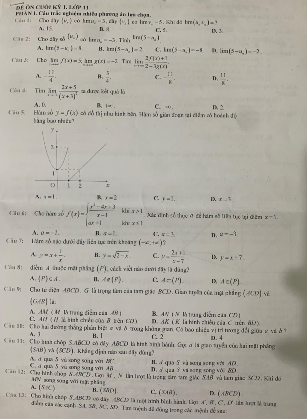 Câu 2: ĐỂ ÔN CUỐI KỲ 1, LỚP 11 PHẢN 1. Câu trắc nghiệm nhiều phương án ...