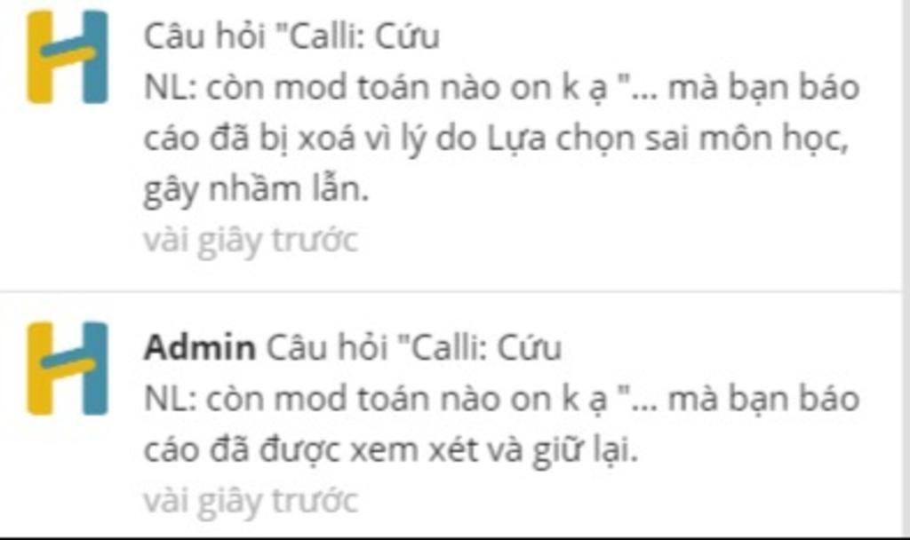 H H Câu hỏi "Calli: Cứu NL: còn mod toán nào on k ạ "... mà bạn báo cáo ...