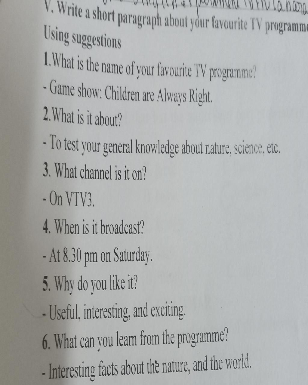 En la hara V. Write a short paragraph about your favourite TV programme ...