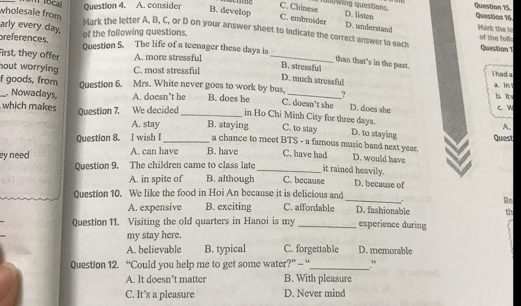 Lm giúp mk từ câu 5 đến câu 12 vs ạ,ai lm đng mk cho 5 sao và ctlhn ...