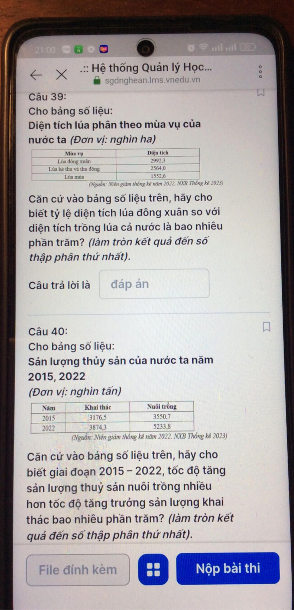 21:00 Ollil :: Hệ thống Quản lý Học... sgdnghean.lms.vnedu.vn ← X Câu ...