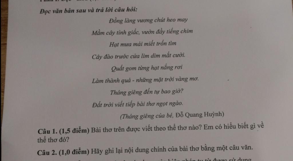 Đọc văn bản sau và trả lời câu hỏi: Đồng làng vương chút heo may Mầm ...