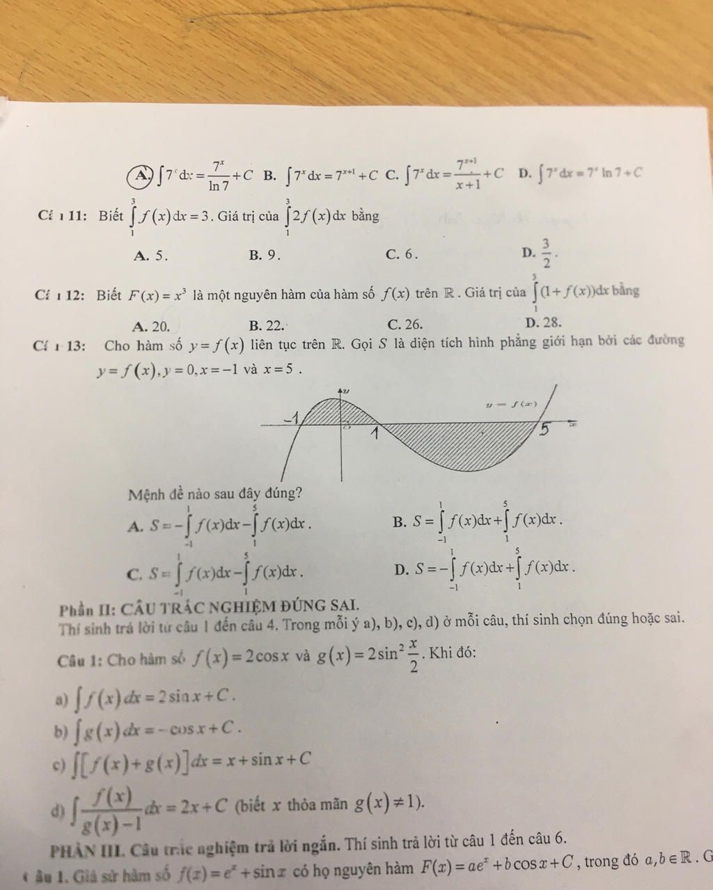 7* A. 7dx= +C B. [7dx=7+C C. [7' dr=+C D. +C D. [7'dx=7' In 7+C In 7 C ...