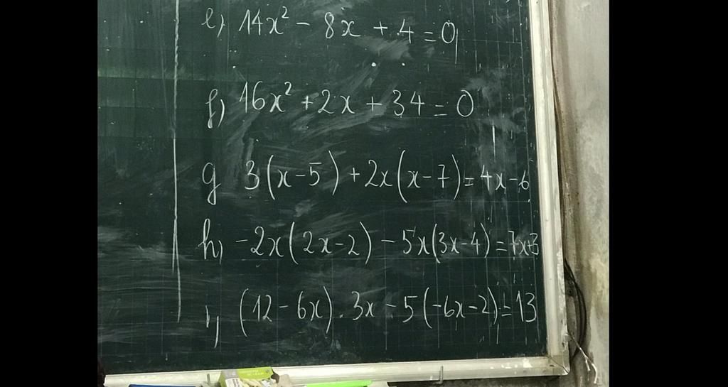 e) 14x²-8x+4=0 f) 16x² + 2x+34=0 g 3(x-5)+2x (x-7)=4x-6 h) -2x (2x-2 ...
