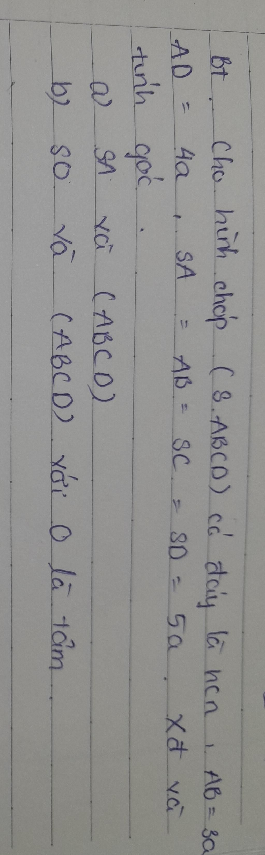 Bt. Cho hình chóp (S.ABCD) có đáy là hơn AD 1 4a tính góc SA 1 AB = SC ...
