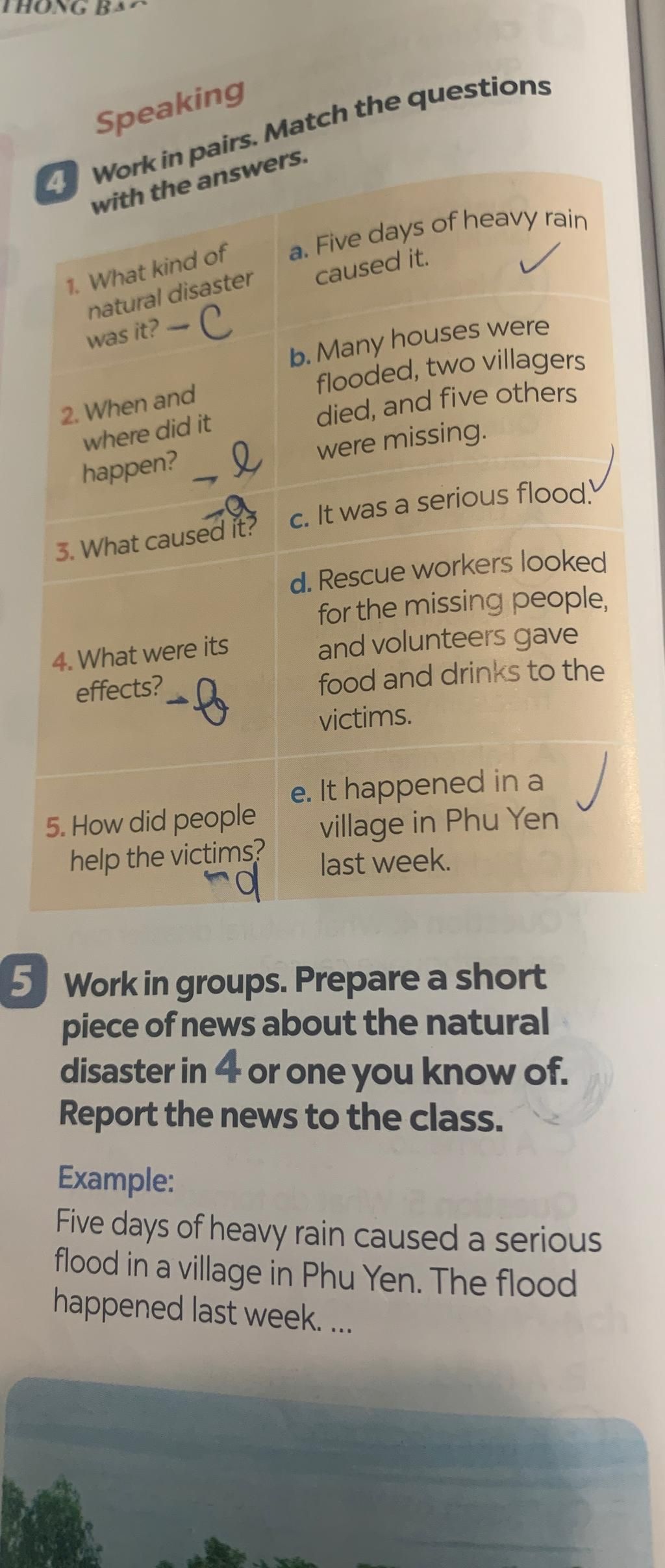 ONG Speaking 4 Work in pairs. Match the questions with the answers. 1 ...