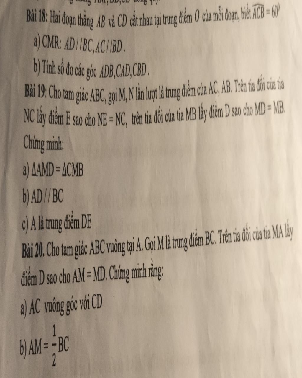 Giúp m từ b18 – 20. ai làm đc nhanh nhất cho hay nhất, 5 sao và c.ơn ak Bài 18: Hai đoạn thẳng ...