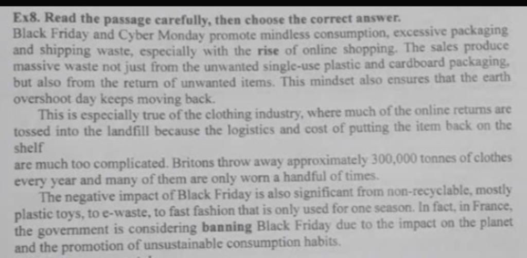 Ex8. Read the passage carefully, then choose the correct answer. Black ...