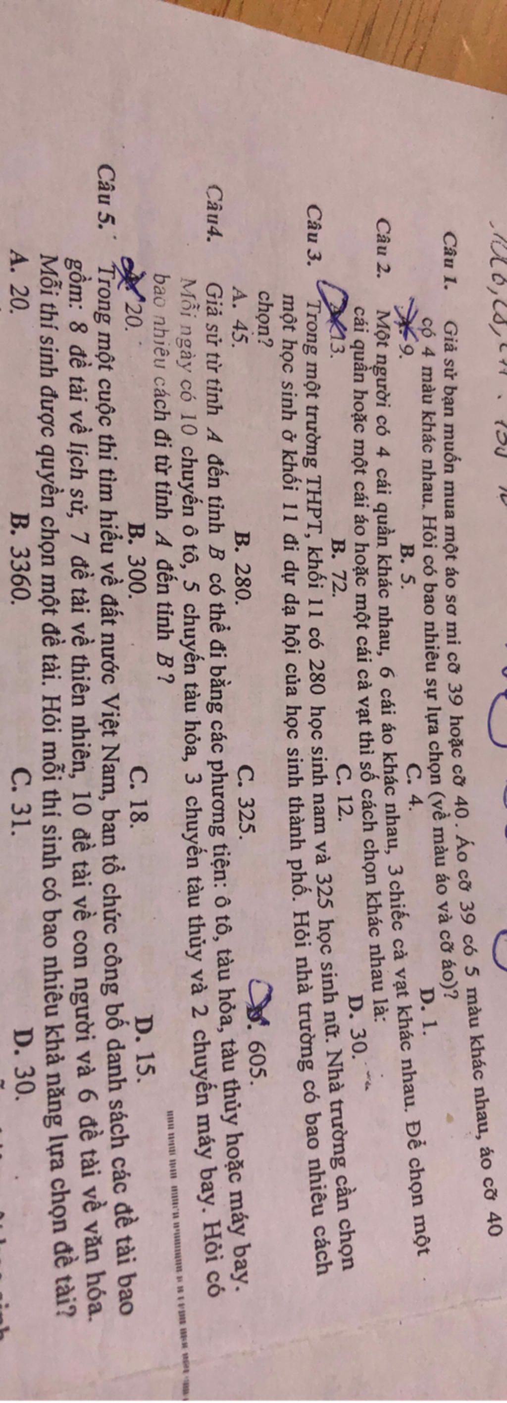 Câu 1. Câu 2. Câu 3. Câu4. Giả sử bạn muốn mua một áo sơ mi cỡ 39 hoặc cỡ 40. Áo cỡ 39 có 5 màu ...