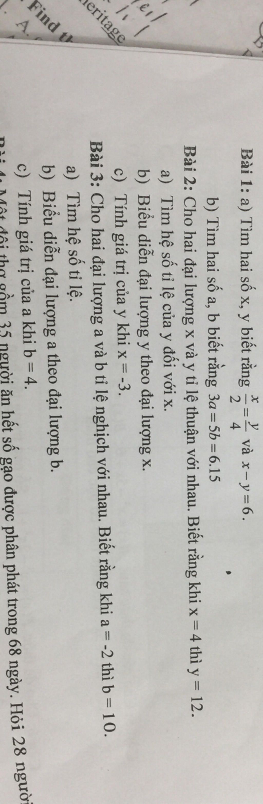 /13 i. I eritage Find th . A. Bài 1: a) Tìm hai số x, y biết rằng x Ỵ ...