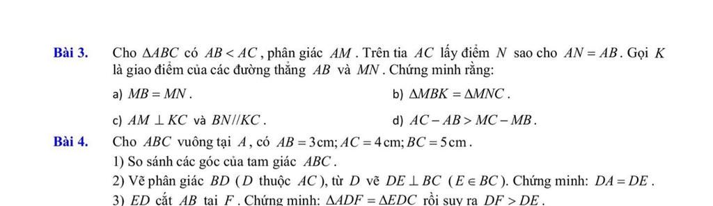 Bài 3. Bài 4. Cho A4BC có AB