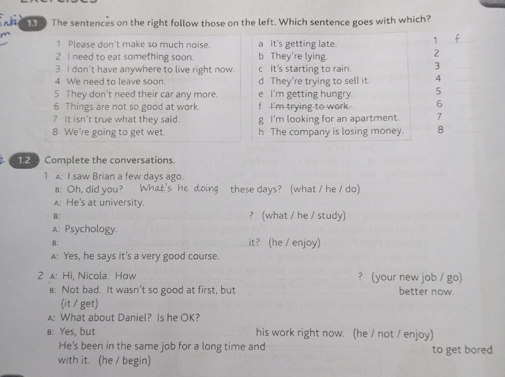 Ena 11 m The sentences on the right follow those on the left. Which ...