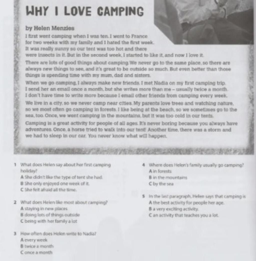 WHY I LOVE CAMPING by Helen Menzies I first went camping when I was ten ...
