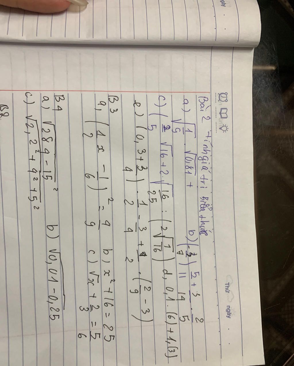 gày Thú ngày Bai 2 tinhgia tri bite thate a) 1 √0181 + VG 2 √16 +2. √16 ...