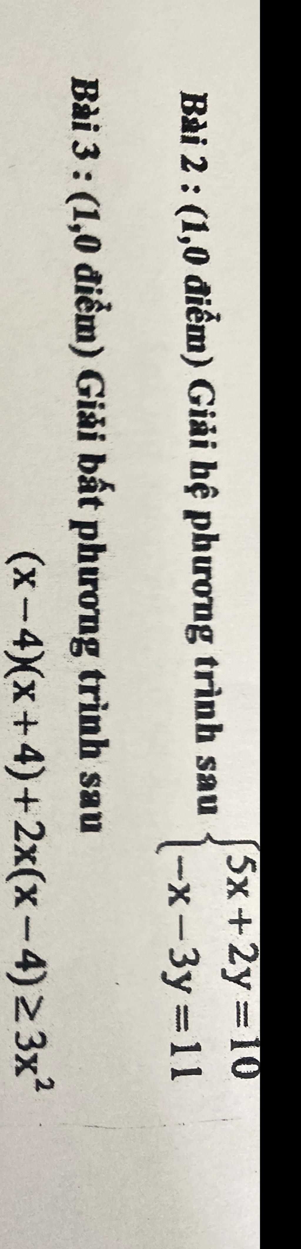 Bài 2 : (1,0 điểm) Giải hệ phương trình sau Bài 3 : (1,0 điểm) Giải bất phương trình sau 5x+2y ...