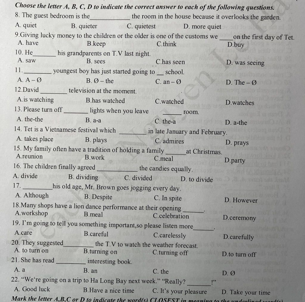 cíu mình với mọi người nhanh mình cho 5s aaaa Choose the letter A, B, C ...