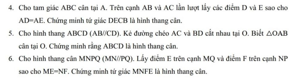 4. Cho tam giác ABC cân tại A. Trên cạnh AB và AC lần lượt lấy các điểm ...