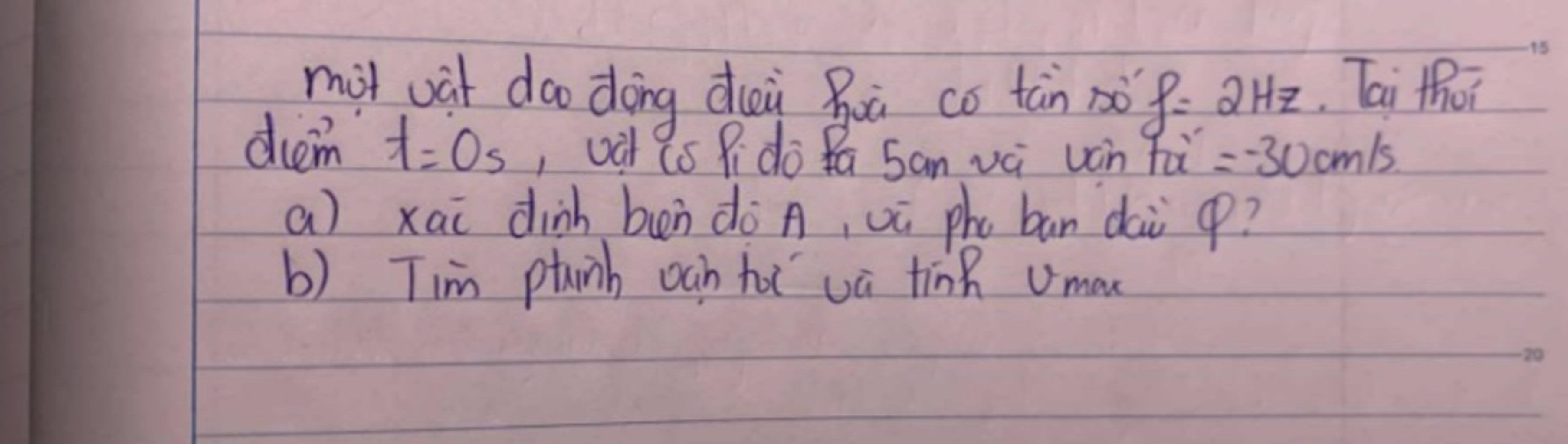 một vật dao động điều hòa có tần số f 2 H2. Tại thời diem t=0s, wat is ...